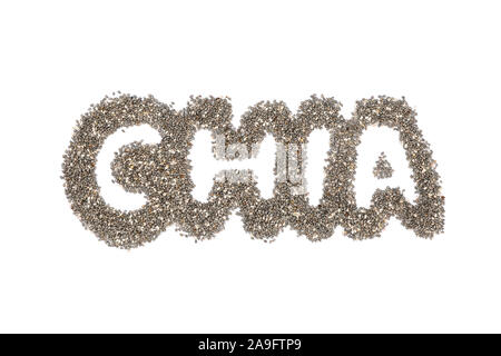 Word Chia layout of chia seeds, isolated on white background Stock ...