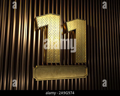 Gold number 11 (number eleven) with perforated black metal background ...