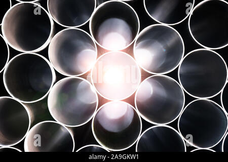Steel water pipeline, chrome pipes, pipe lines in plant workshop ...
