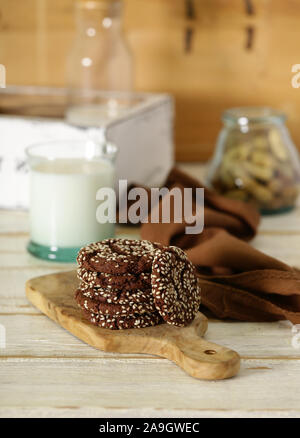 chocolate cookies with milk for dessert and refreshments Stock Photo ...