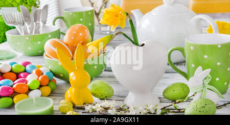Easter breakfast or brunch table. Panorama, banner Stock Photo - Alamy