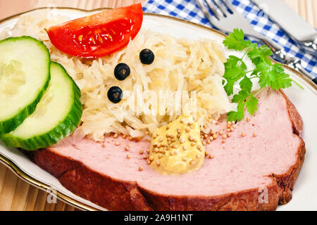 Traditional German meat loaf or Leberkaese made from ground beef, pork ...