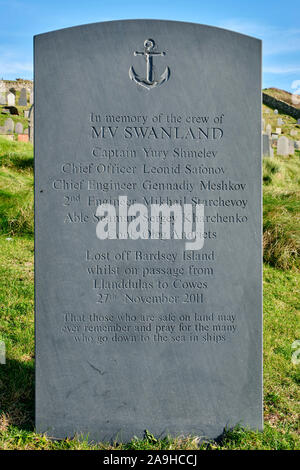 The MV Swanland memorial in St Hywyn's Churchyard, Aberdaron, North Wales Stock Photo - Alamy