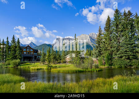 Canmore, Alberta, Canada. Policeman's Creek Boardwalk on an overcast ...