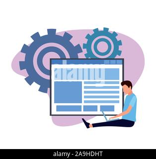 business man using laptop and webpage Stock Vector Image & Art - Alamy