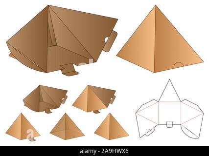 Pyramid Box packaging design template gluing die cut - vector Stock ...