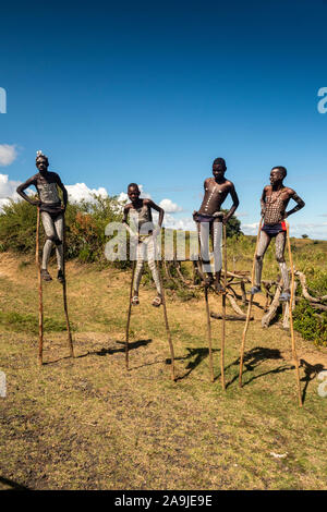 Young Boys of the Banna Tribe On Stilts, nr Key Afer, Omo Valley ...