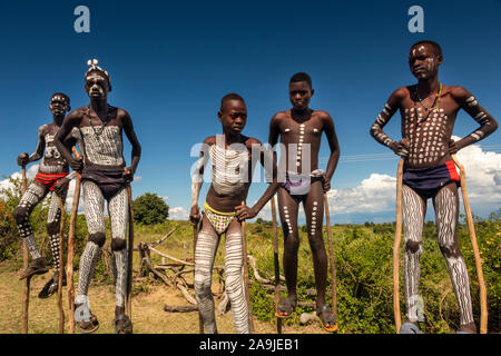 Young Boys of the Banna Tribe On Stilts, nr Key Afer, Omo Valley ...