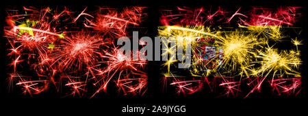 Spanish vs China, Chinese New Year celebration sparkling fireworks ...