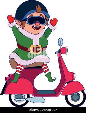 chirstmas elf riding a motorcycle, flat design Stock Vector Image & Art ...