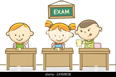 Boy cheating on school exam copy answers from female classmate ...