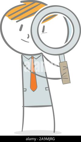 Stick figure man looking through telescope pointing to the sky. Vector ...