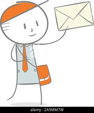 Illustration of a mailman postman delivering a letter looking to the ...