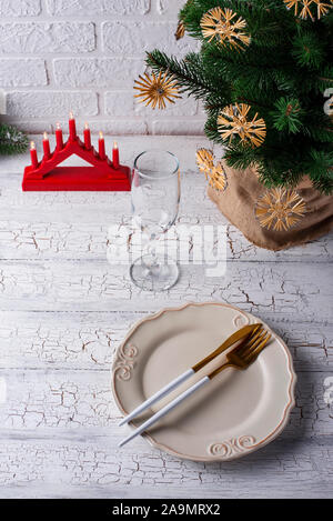 Christmas or new year table setting Stock Photo - Alamy