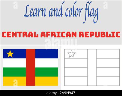 Central African Republic flag - coloring page. Set of white wireframe ...