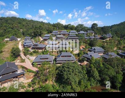 Mengla. 16th Nov, 2019. Aerial photo taken on Nov. 16, 2019 shows the ...
