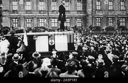 The Declaration of a Republic in Berlin, 9 November 1918. A member of ...
