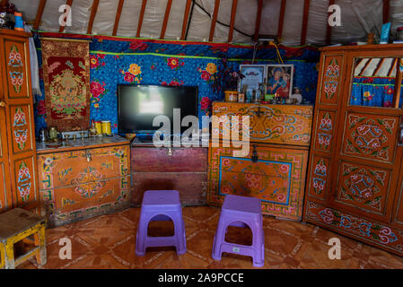 Interior of a traditional Mongolian ger (yurt) by Ongi Monastery ...