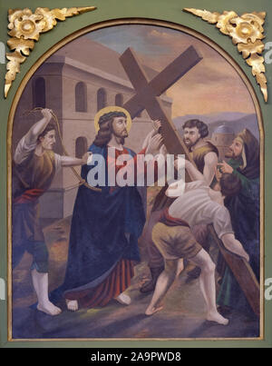 5th Stations of the Cross, Simon of Cyrene helps Jesus carry the cross, pilgrimage Sanctuary ...