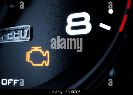 Check engine light illuminated on dashboard. 3d rendering illustration ...