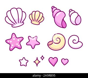 Ocean cockleshells. Cartoon sea shells vector collection. Illustration ...