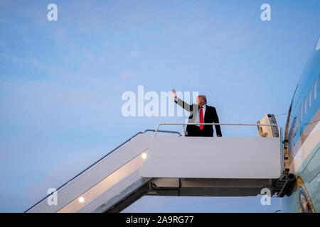 President Donald Trump prepares to board the newly designated Air Force ...