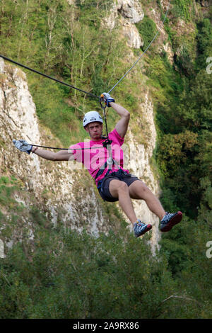 Zipline over abyss on River Pazincica in Pazin Stock Photo - Alamy