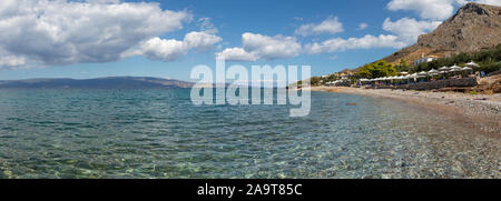 At the beach Plakes, in Hydra island, Greece, Mediterranean, Europe ...