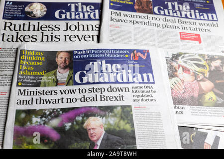 Guardian newspaper headline "Ruthless Johnson takes his revenge" 25 ...