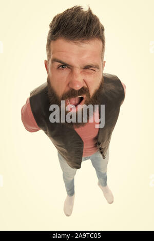 Yawning hipster with long beard Stock Photo - Alamy