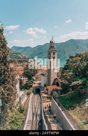 Lugano funicular to the Monte Bre and Lake Lugano, Switzerland Stock ...
