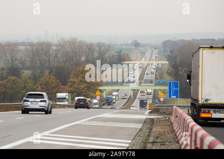 Vehicles seen on the A4 route near Legnickie Pole village.Autostrada A4 ...