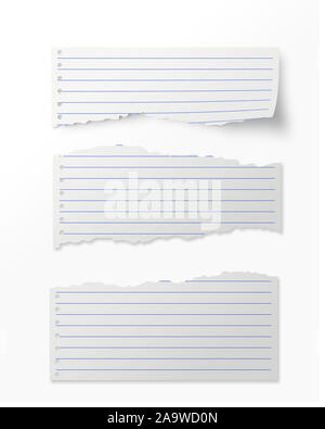 Collection of white paper tears, isolated on white with soft shadows ...