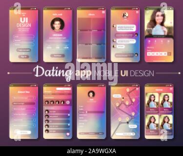 Dating app mobile UI design with laser gradient background Stock Vector ...