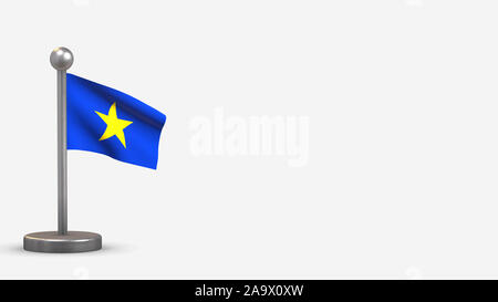Atacama 3D waving flag illustration on a tiny metal flagpole. Isolated ...