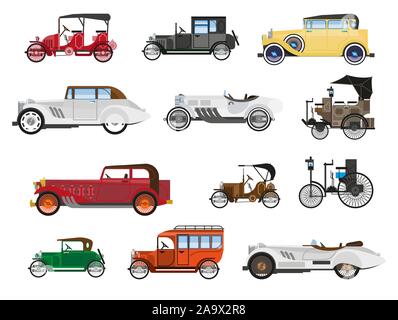 Cars evolution retro vehicles and modern transport isolated models ...