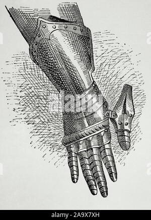 Armour. Gauntlet. Gloves of metal plates which protected the hand ...