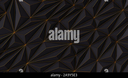 3d render, abstract black faceted background, pink blue glowing neon ...