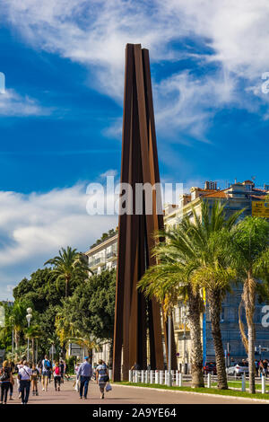 Neuf lignes obliques, sculpture by artist Bernar Venet of nine steel ...