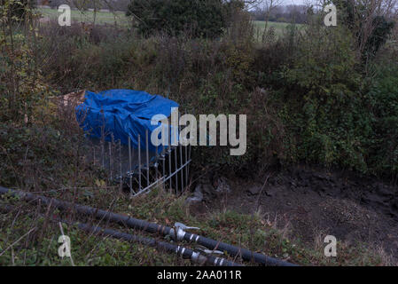 dried canal with dam scaffolding bracing canal water maintenance on ...