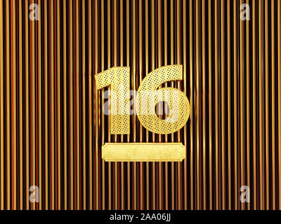 number 16 (number sixteen) perforated with small holes on the metal ...