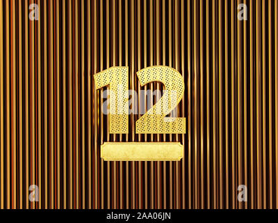 Gold number 12 (number twelve) with perforated black metal background ...
