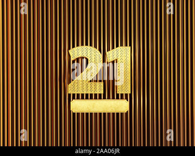 Golden number twenty one on white background with drop shadow and alpha ...