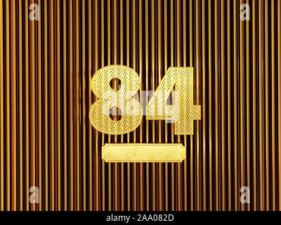 Golden number eighty four (number 84) on white background with drop ...