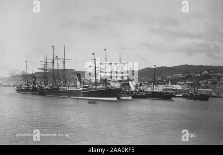 [Ship in Wellington Harbour], 1880-1910, Wellington, by L Swan Stock ...