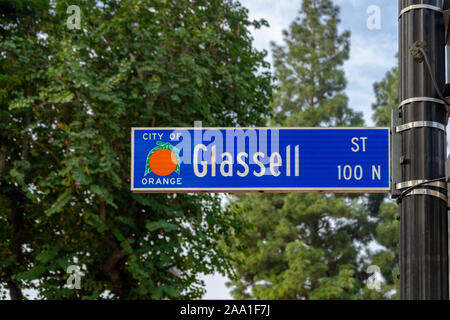 Orange, CA / USA – November 14, 2019: Street name sign for Orange ...