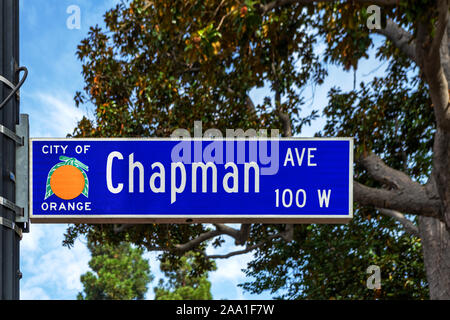 Orange, CA / USA – November 14, 2019: Street name sign for Orange ...