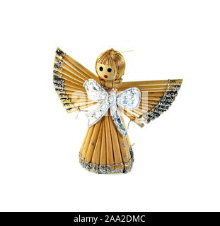 Decorative Straw Christmas Deer with Red Ribbons and Flat Candles on a ...