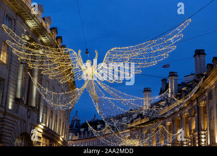 Christmas Lights of Angels above Regent Street, Central London, with ...