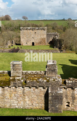 Craignethan Castle keep, grounds and outer courtyard walls. South ...